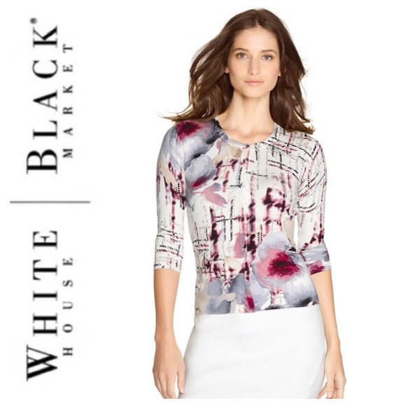 White House Black Market | Sweaters | Ivory Printed Snap Cardigan ...